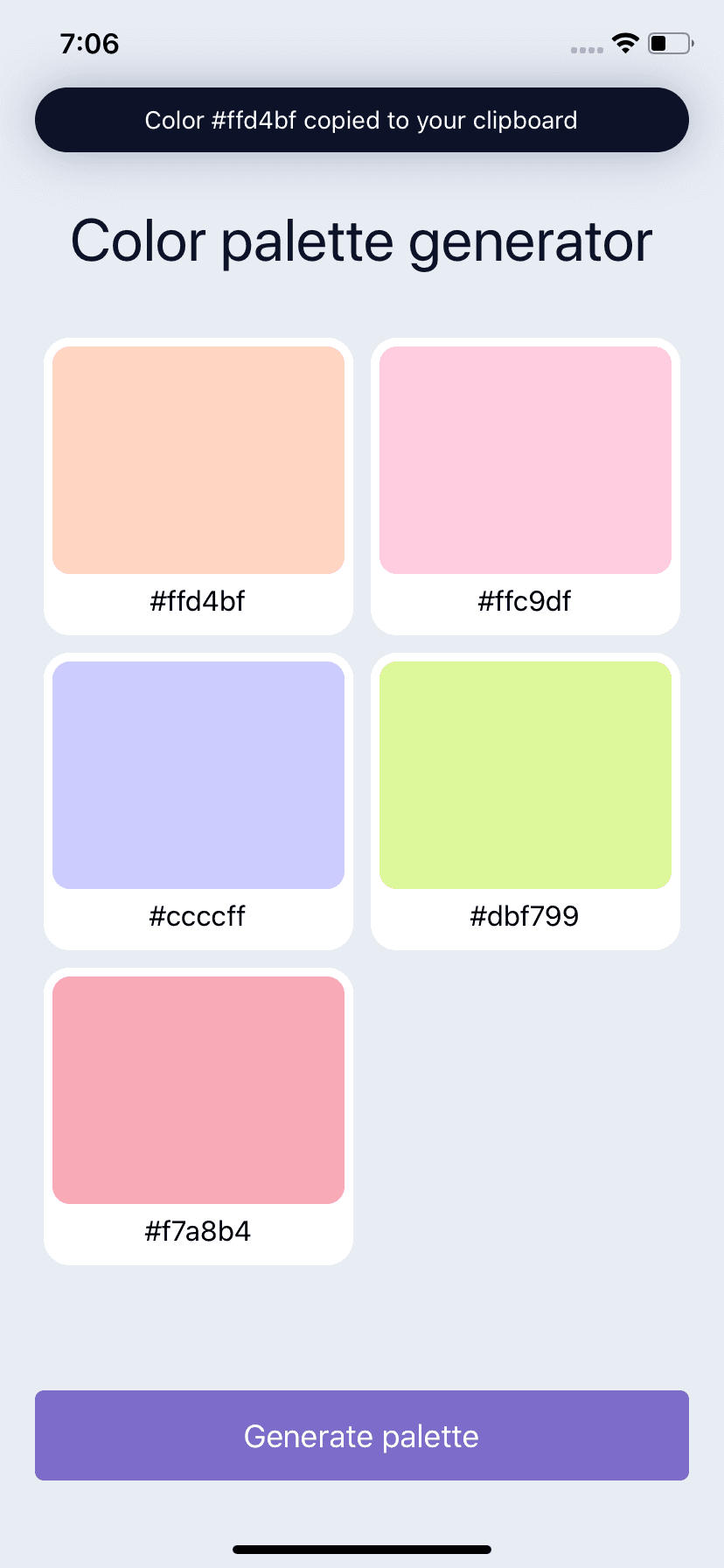 Animated Color Palette Generator in React Native